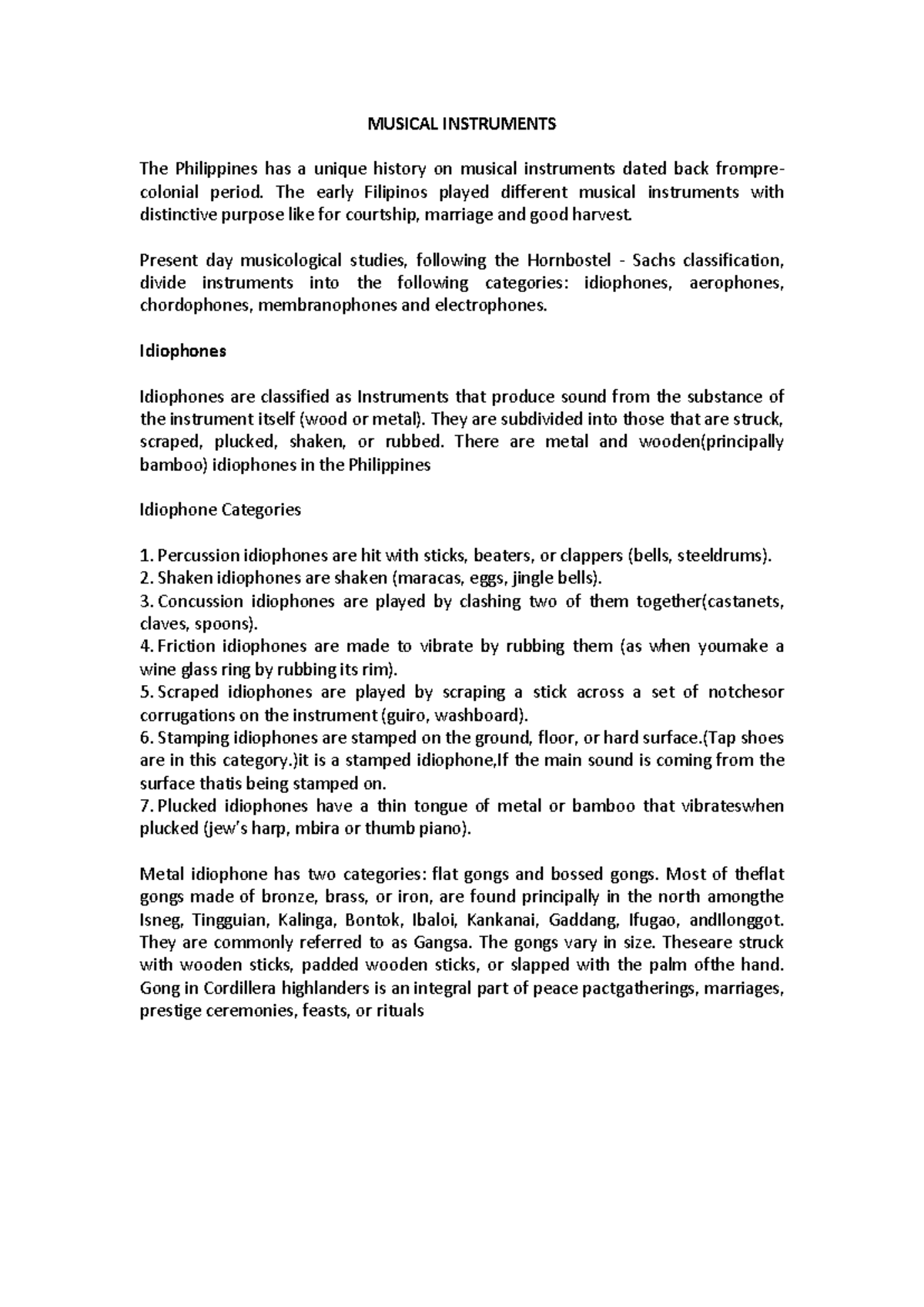 Musical Instruments AND Composition - MUSICAL INSTRUMENTS The ...