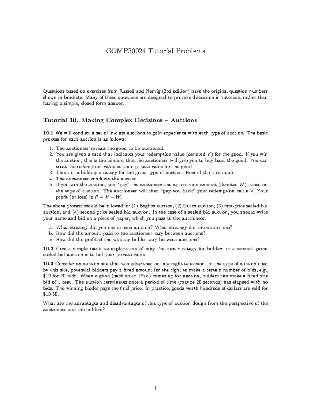 COMP30024 Artificial Intelligence Tutorial Problems Week 9 - COMP30024 ...