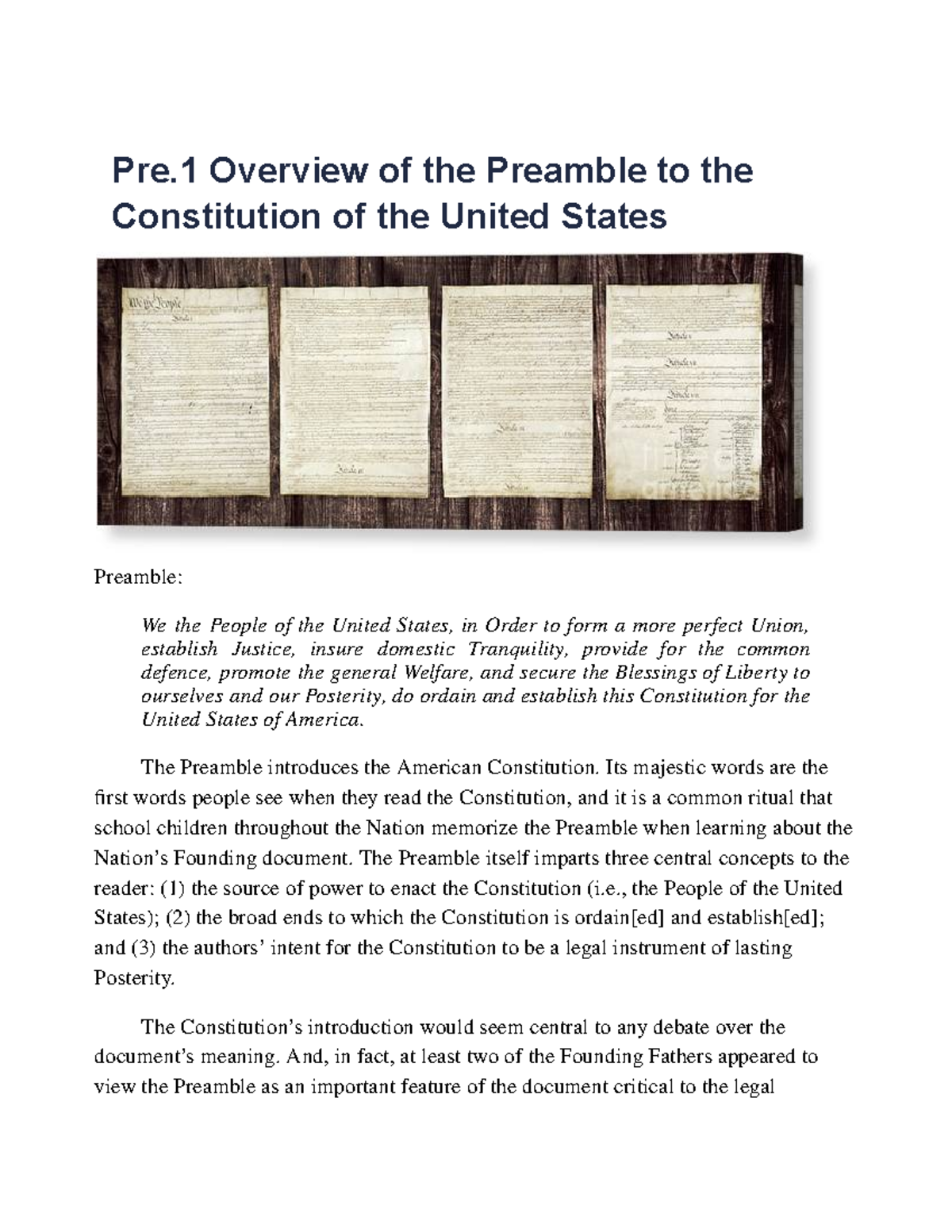 Constitution of the United States-The Preamble - Pre Overview of the ...
