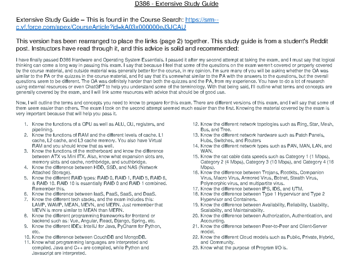 D386 resource guide - D386 - Extensive Study Guide Extensive Study ...