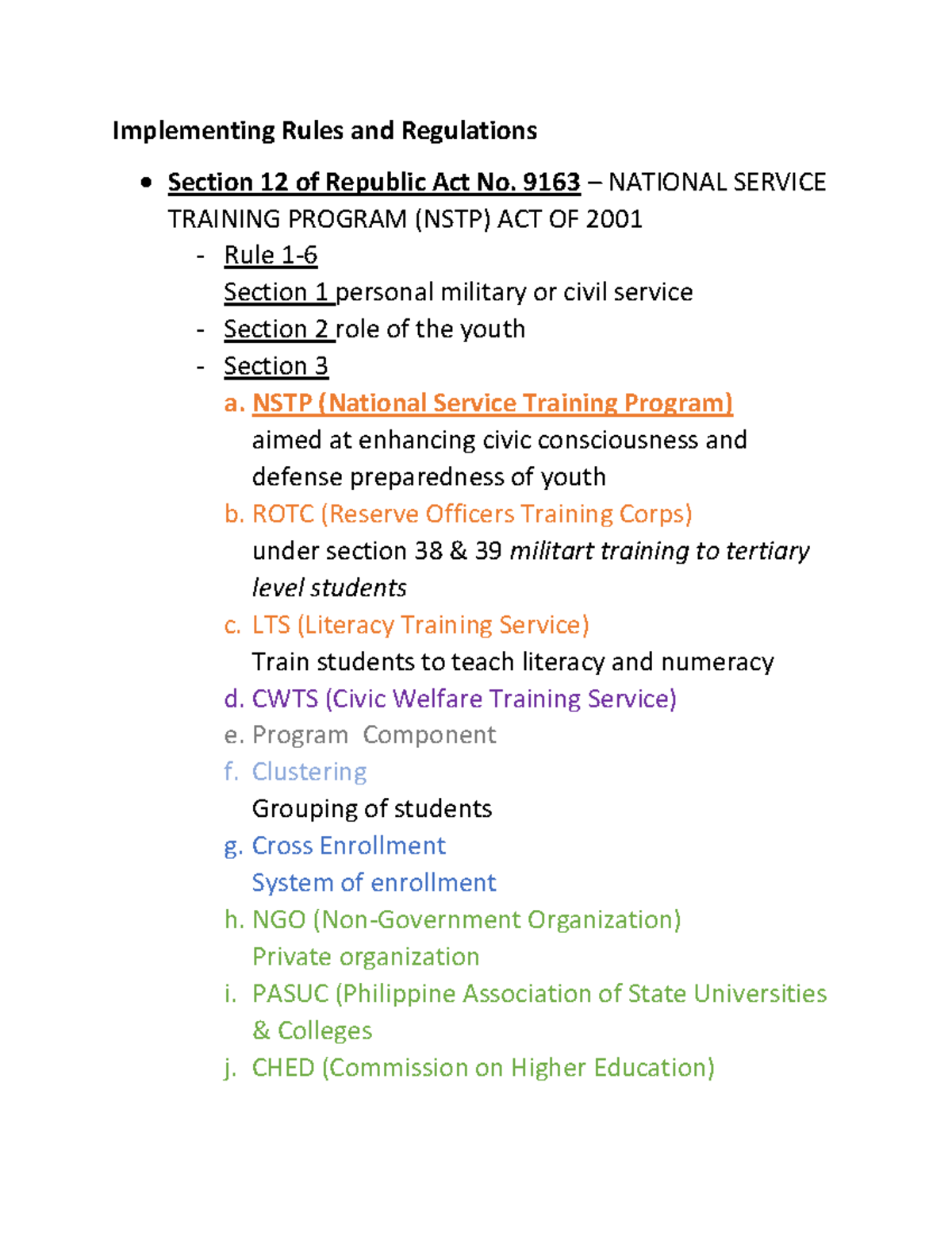 NSTP Reviewer - for 1st year - Implementing Rules and Regulations ...