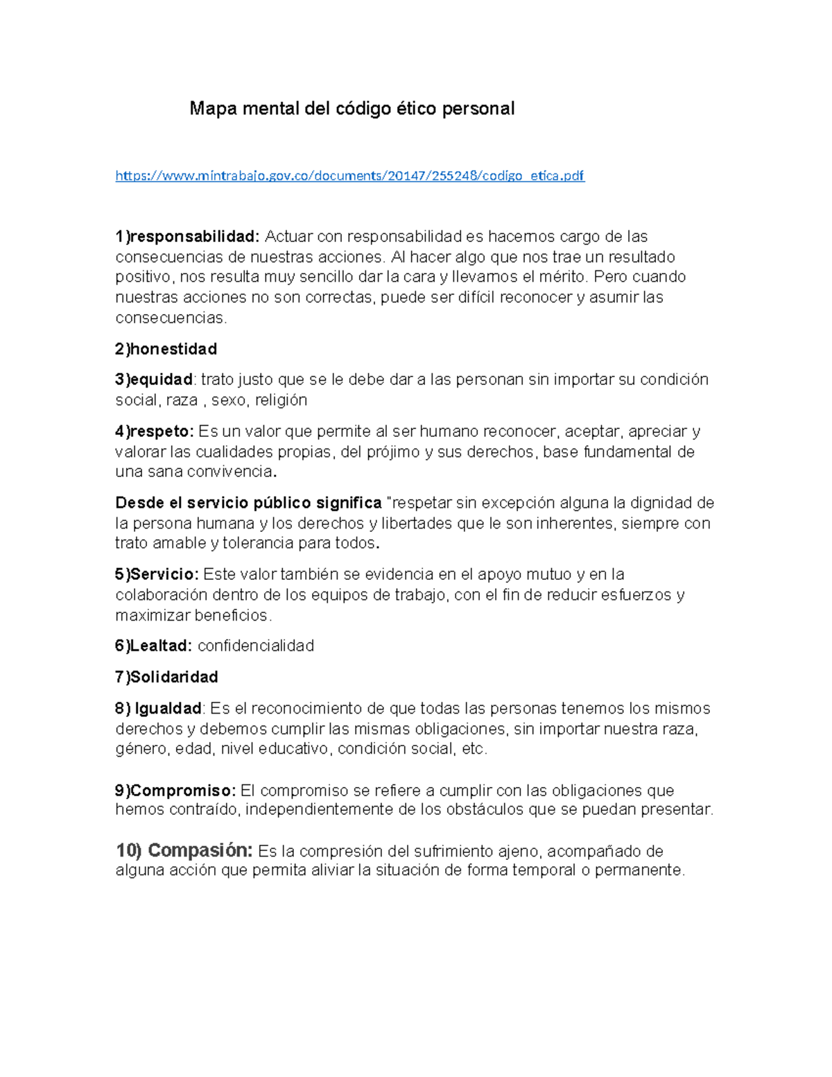 Mapa mental del código ético personal - Mapa mental del código ético ...