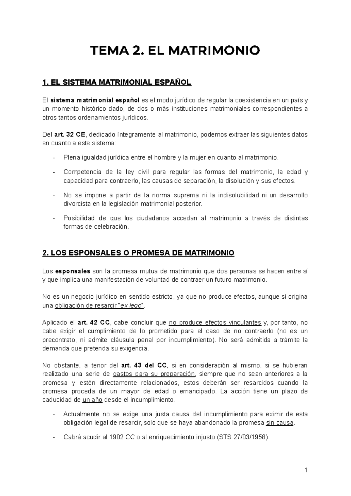 TEMA 2. EL Matrimonio (apuntes Margarita) - TEMA 2. EL MATRIMONIO 1. EL ...