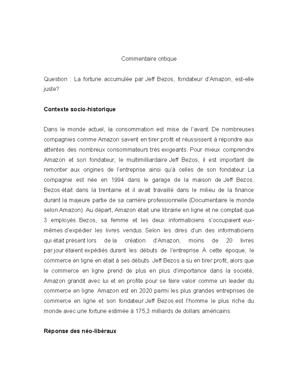 POLITIQUE CORRECTION - Commentaire critique Question : La fortune ...