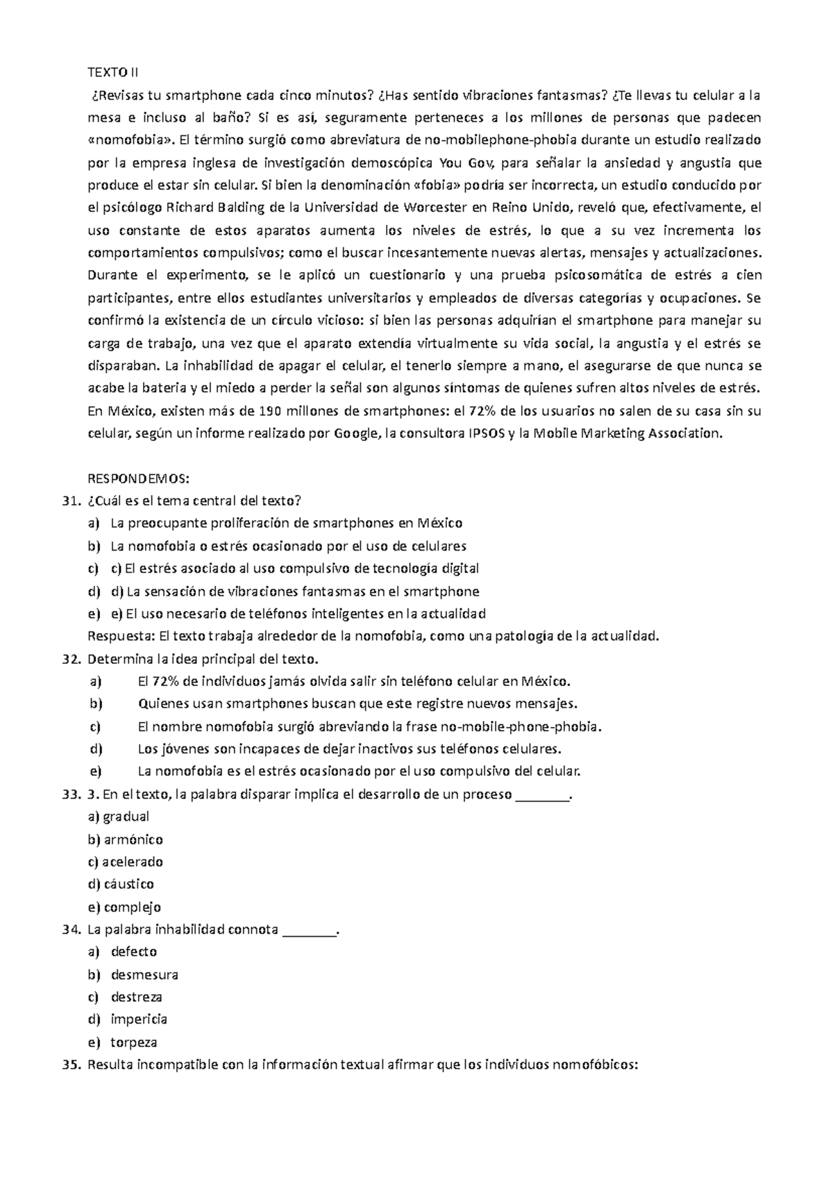 Preguntas Segundo Grado - TEXTO II ¿Revisas tu smartphone cada cinco ...