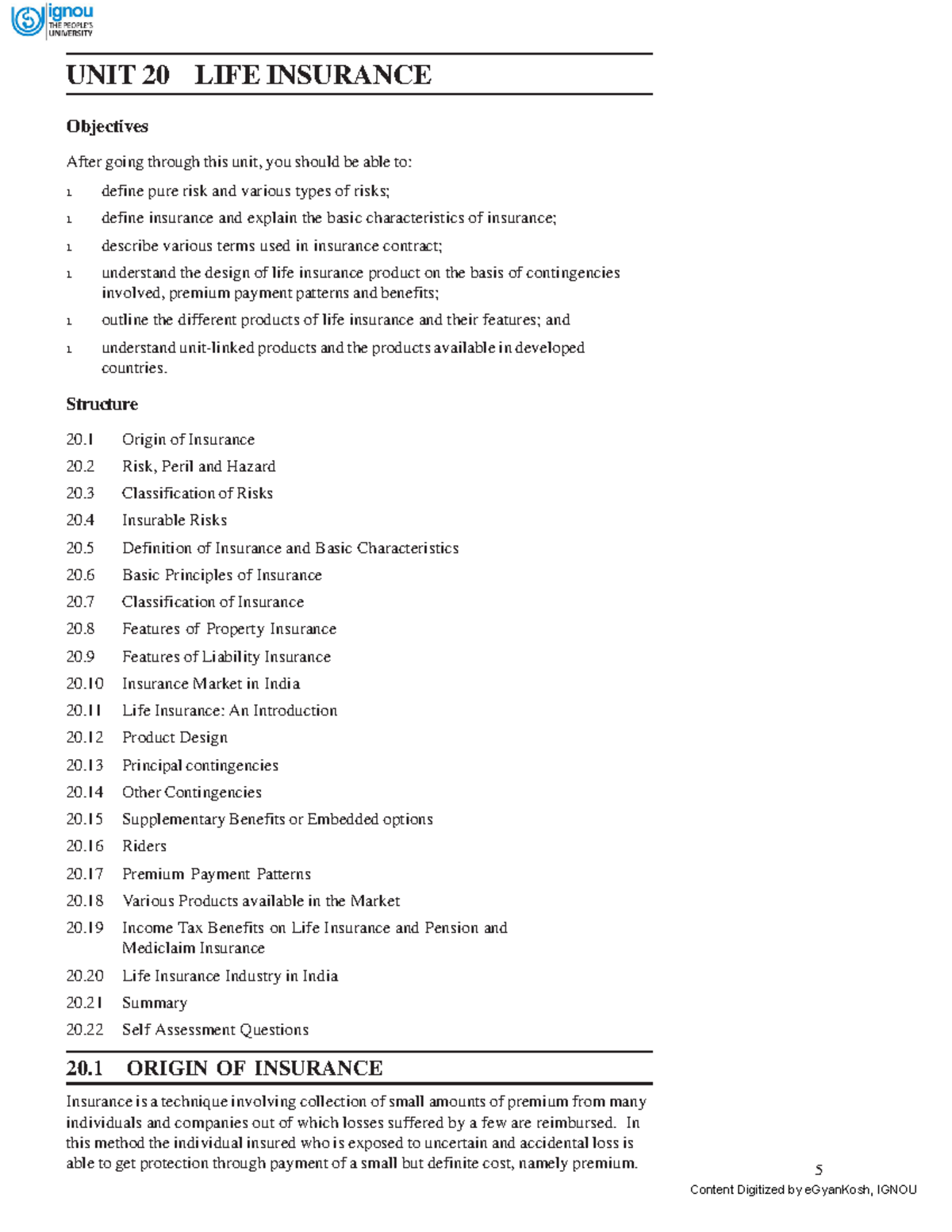 Unit-20 - Hhhhhh - 5 Life Insurance UNIT 20 LIFE INSURANCE Objectives ...