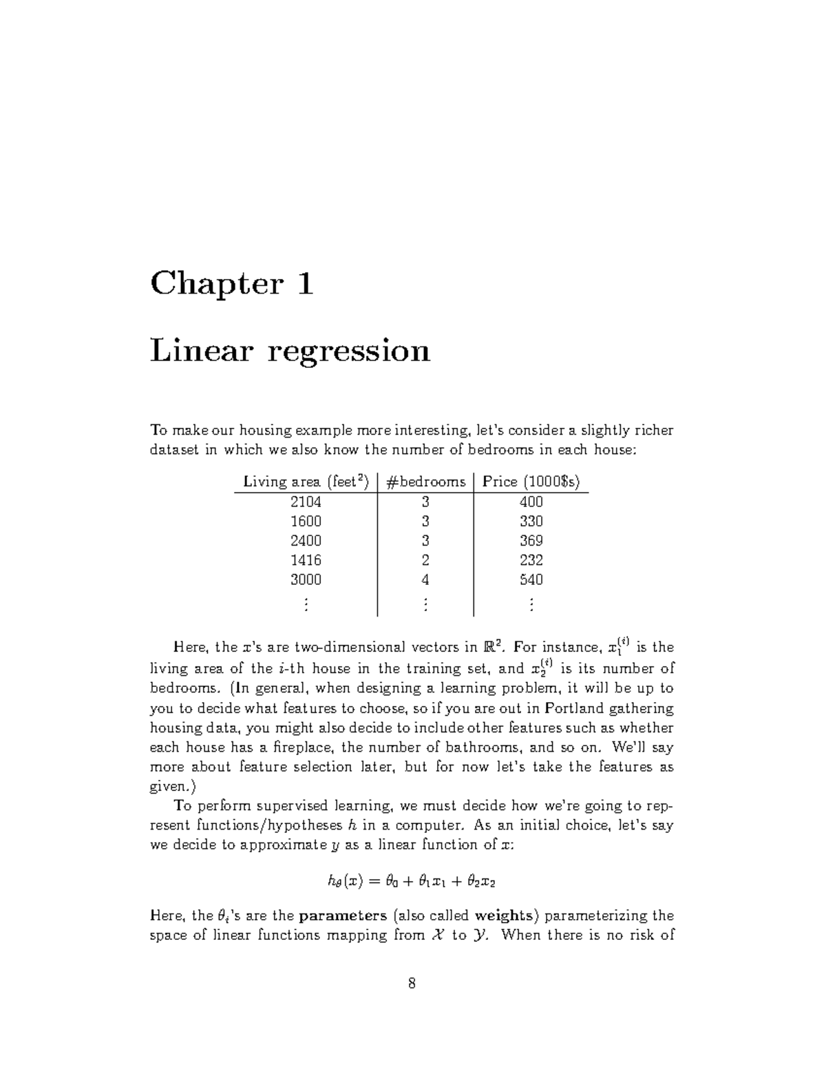 CS229 ML Stanford Notes 9 18 - Chapter 1 Linear regression To make our ...