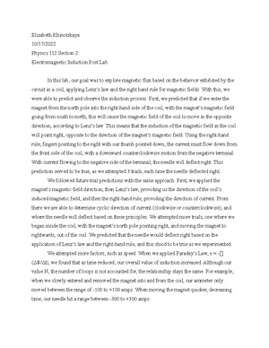 Lab 7 analysis and conclusion - Elizabeth Khinotskaya 10/17/ Physics ...