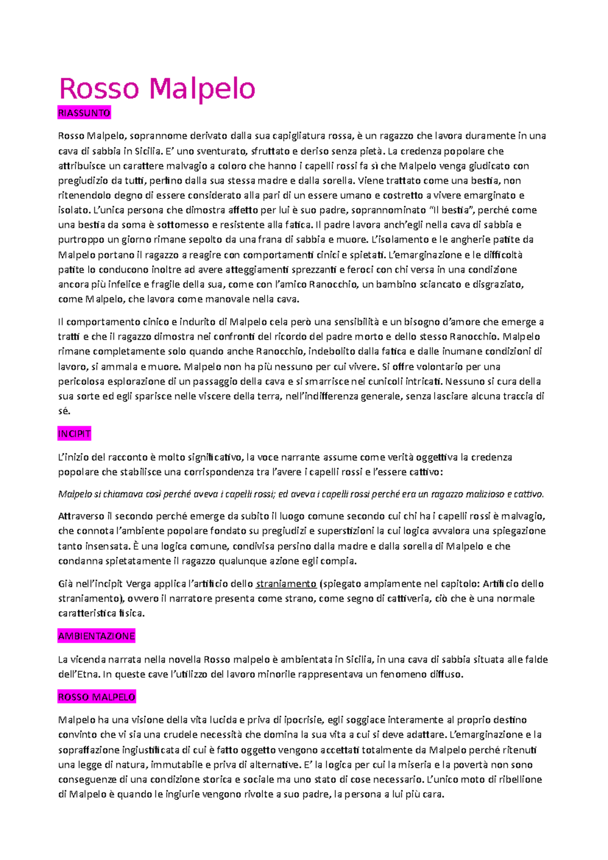 Rosso Malpelo - perfect summaries - Rosso Malpelo RIASSUNTO Rosso ...