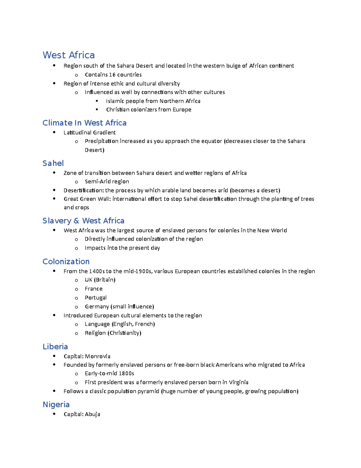 Test 2 notes - West Africa Region south of the Sahara Desert and ...