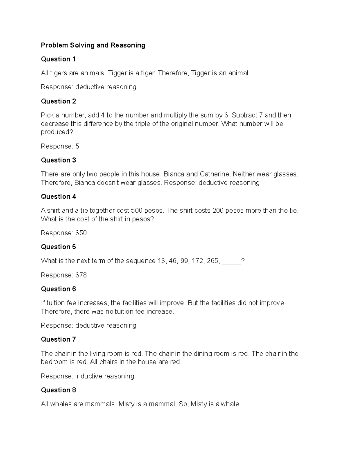 Problem Solving and Reasoning - Problem Solving and Reasoning Question ...