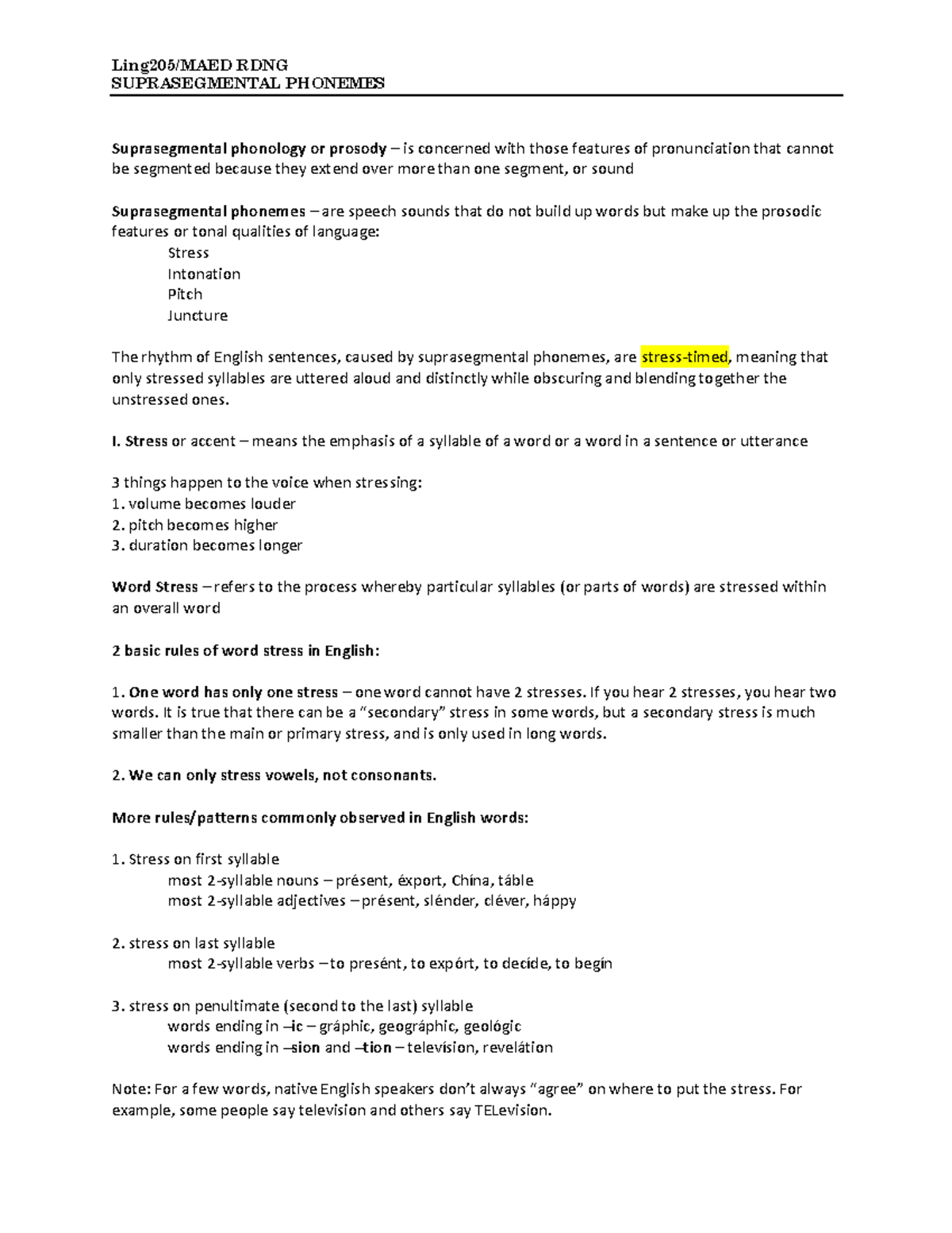 Suprasegmentals - A short note on suprasegmental lesson ...