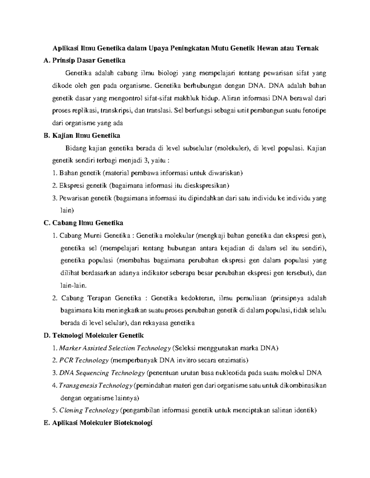 Aplikasi Ilmu Genetika dalam Upaya Peningkatan Mutu Genetik Hewan atau ...