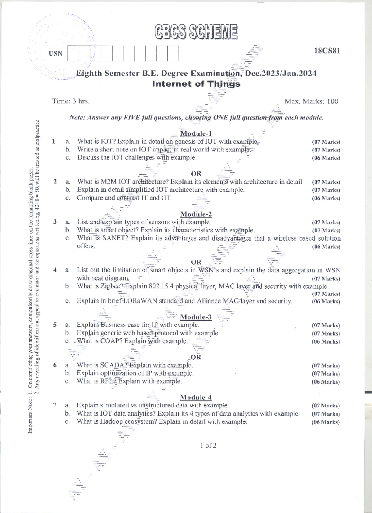 2024 Feb 18CS81 - question paper dec - Internet of Things - Studocu