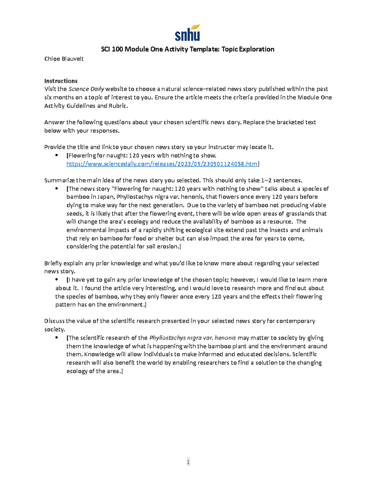 SCI 100 Module One Activity Template - Ensure the article meets the ...