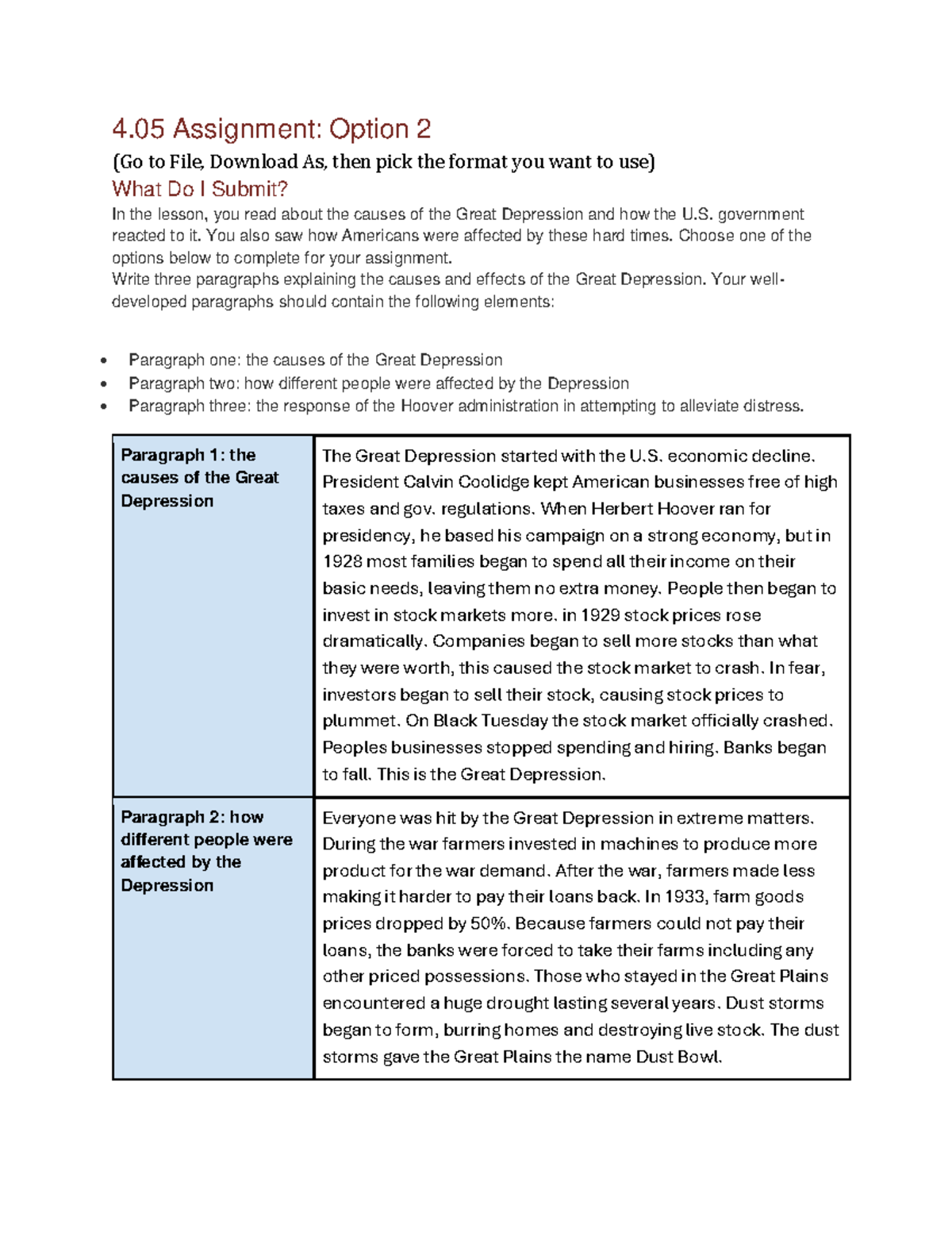4.05 u.s history assignment - 4 Assignment: Option 2 (Go to File, Download As, then pick the ...