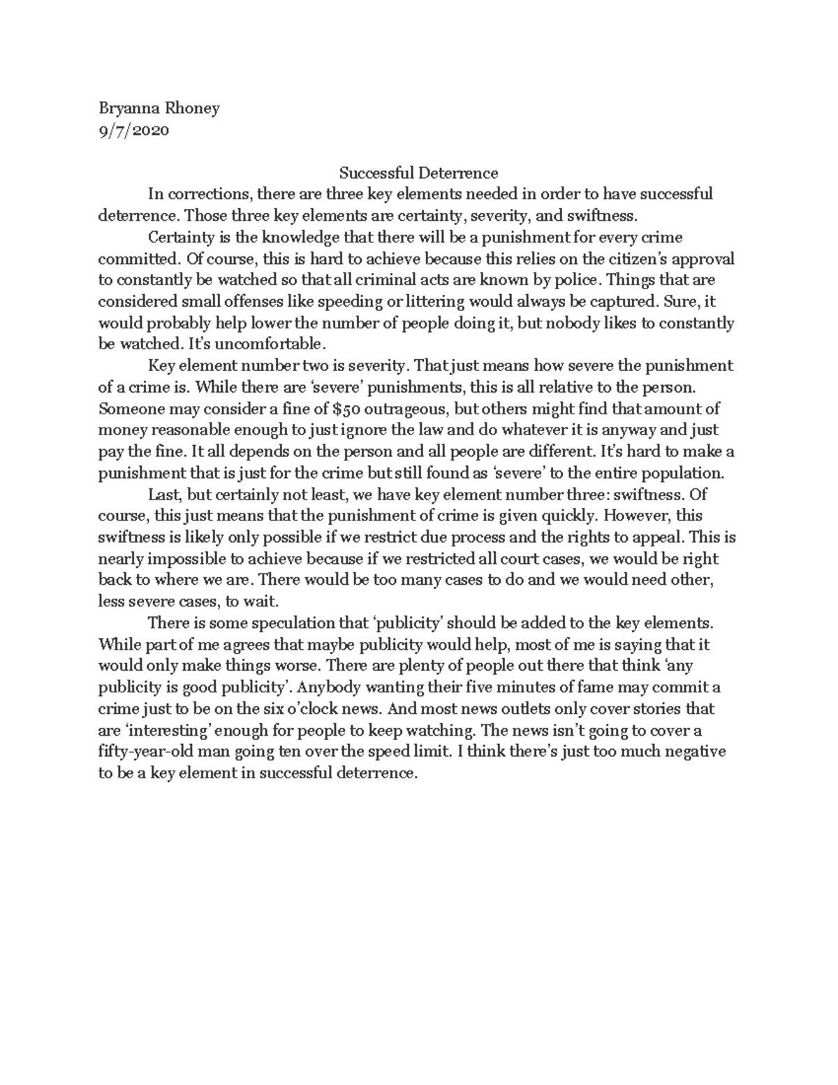 Successful Deterrence (Assignment #2) - Bryanna Rhoney 9/7/ Successful ...