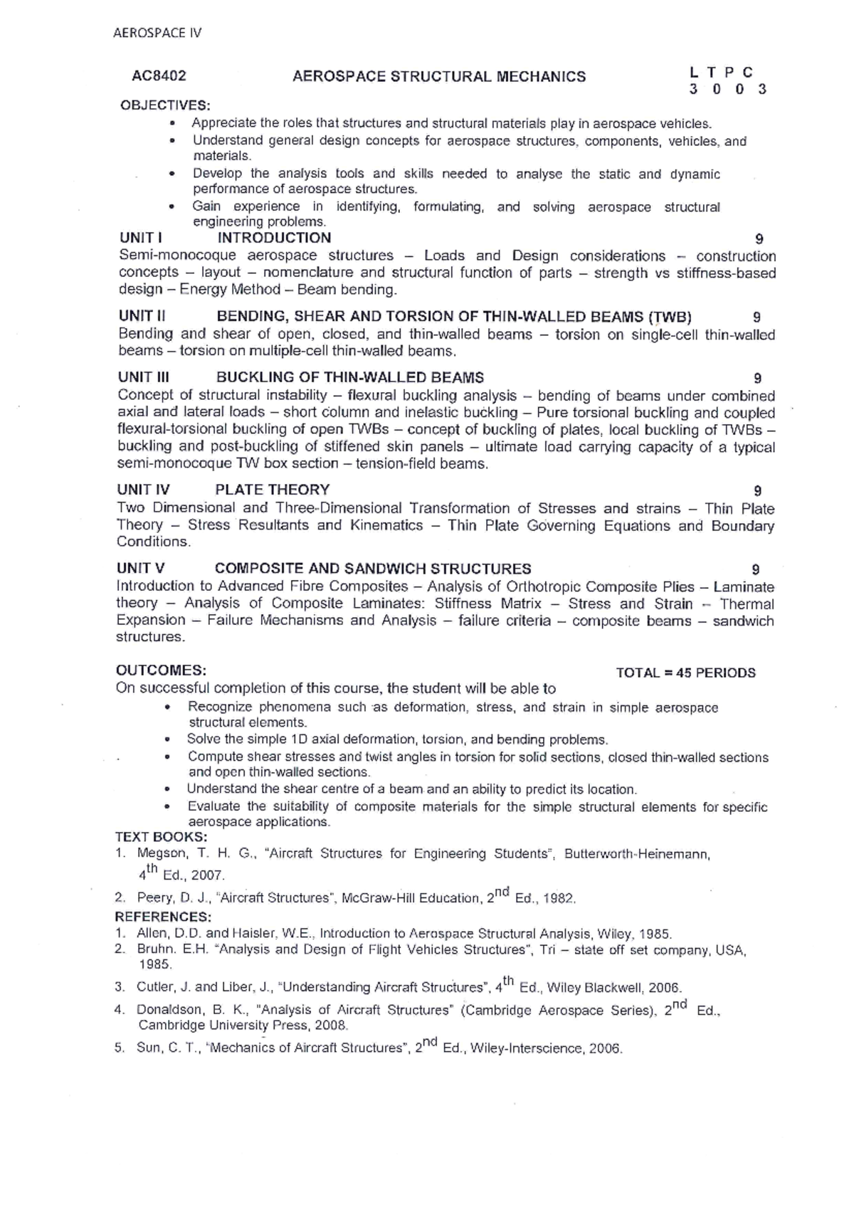 AC8402 - syllabus - AEROSPACE IV AC8402 AEROSPACE STRUCTURAL MECHANICS ...