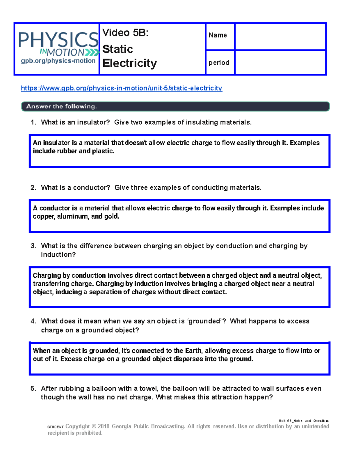L5B NTG - Static Electricity - Video 5B: Static Electricity Name period ...