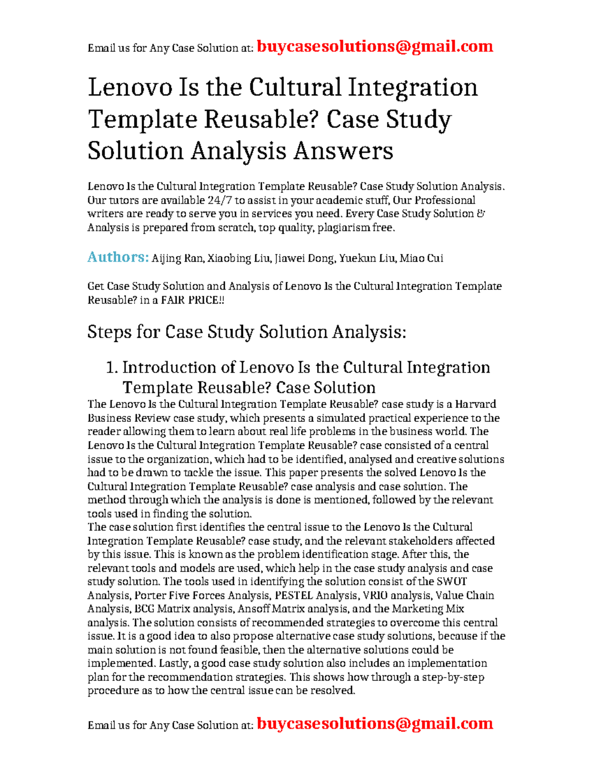 Case Solution Lenovo Is the Cultural Integration Template Reusable ...