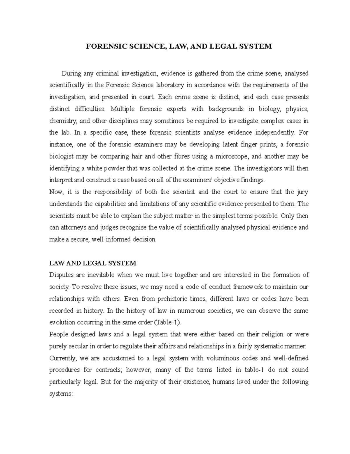 Forensic Science, LAW, AND Legal System - FORENSIC SCIENCE, LAW, AND ...