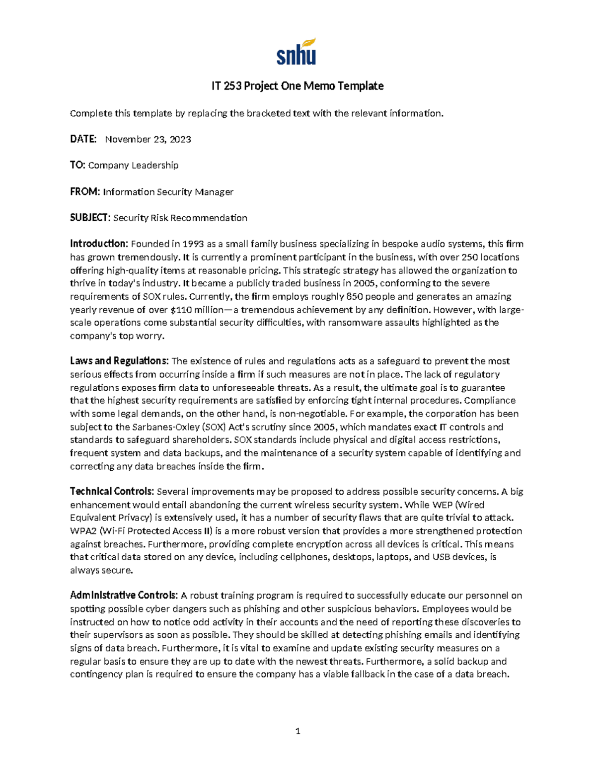 5-2 Project One Sidney - Computer science - IT 253 Project One Memo ...