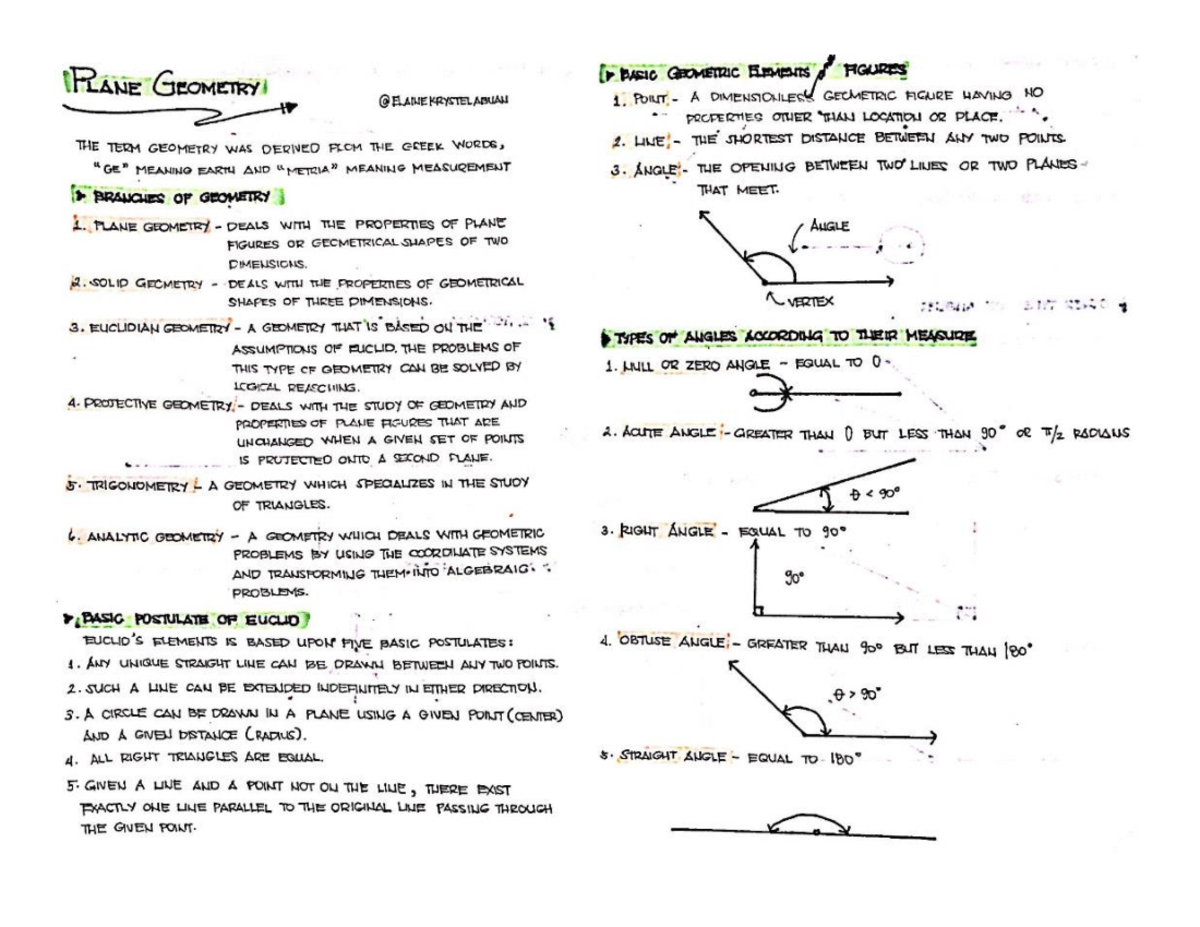 Plane Geometry Notes - Civil Engineering - Studocu