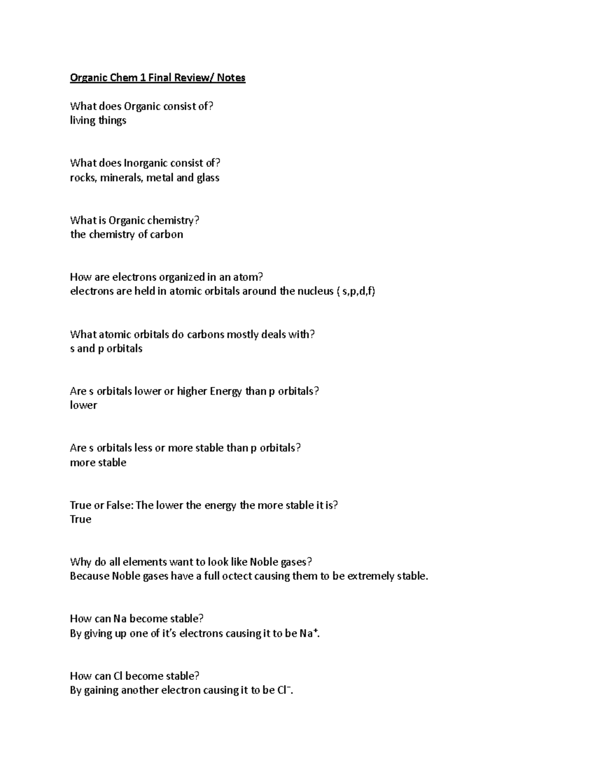 Organic Chem 1 Final Review - Organic Chem 1 Final Review/ Notes What ...