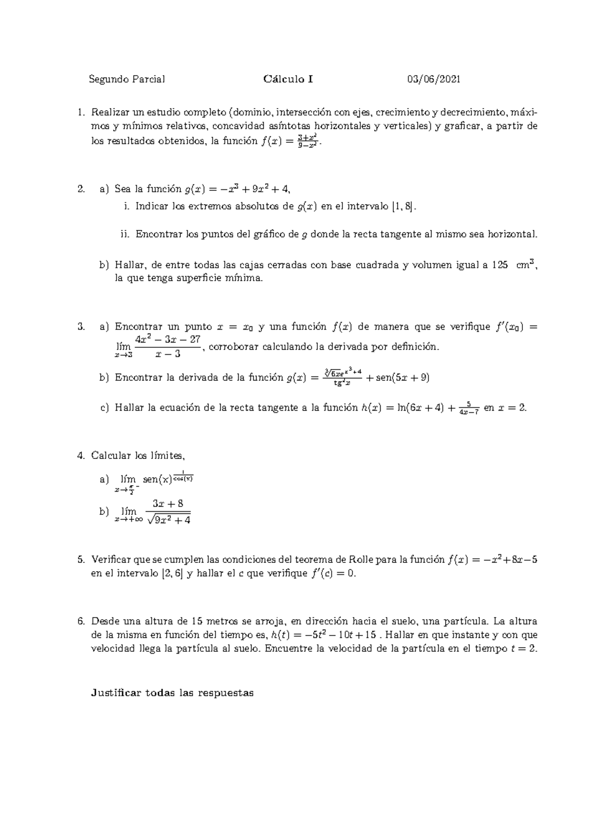 2 CALC 21 tema II - segundo parcial de calculo 1 - Segundo Parcial C ...