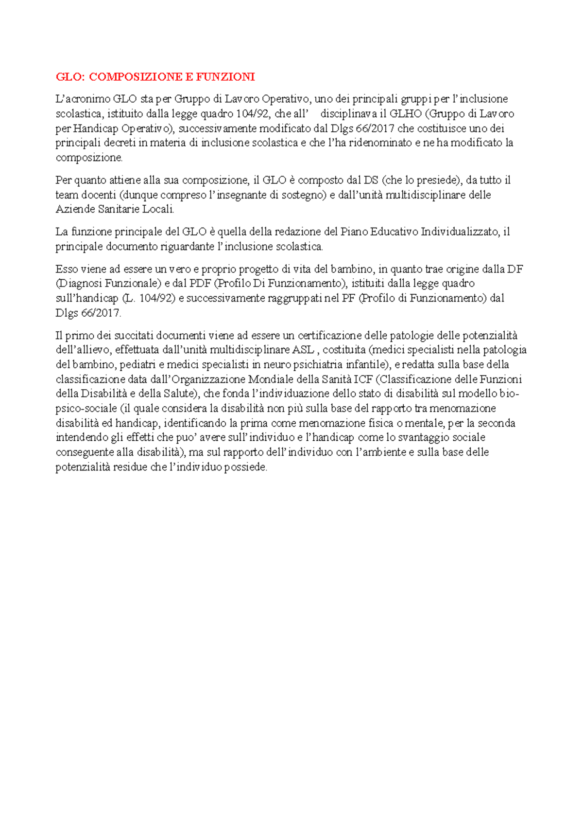 Struttura e composizione GLO - GLO: COMPOSIZIONE E FUNZIONI L’acronimo ...