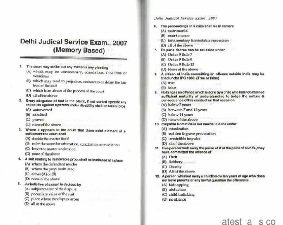 DJS Pre 2007 - Question paper for judiciary - Delhi Judical Service ...