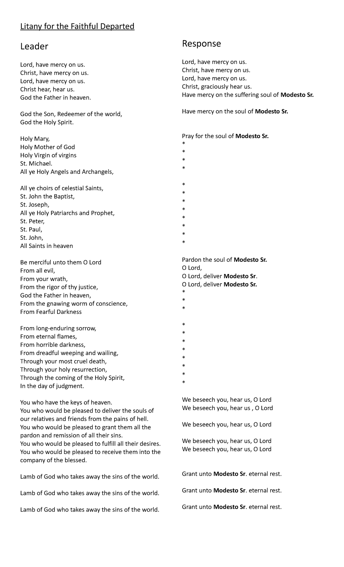 Litany for the Faithful Departed - Litany for the Faithful Departed ...