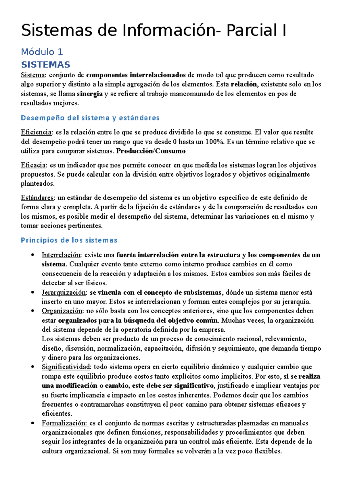Sistemas de Información- Parcial I - Sistemas de Información- Parcial I Módulo 1 SISTEMAS ...