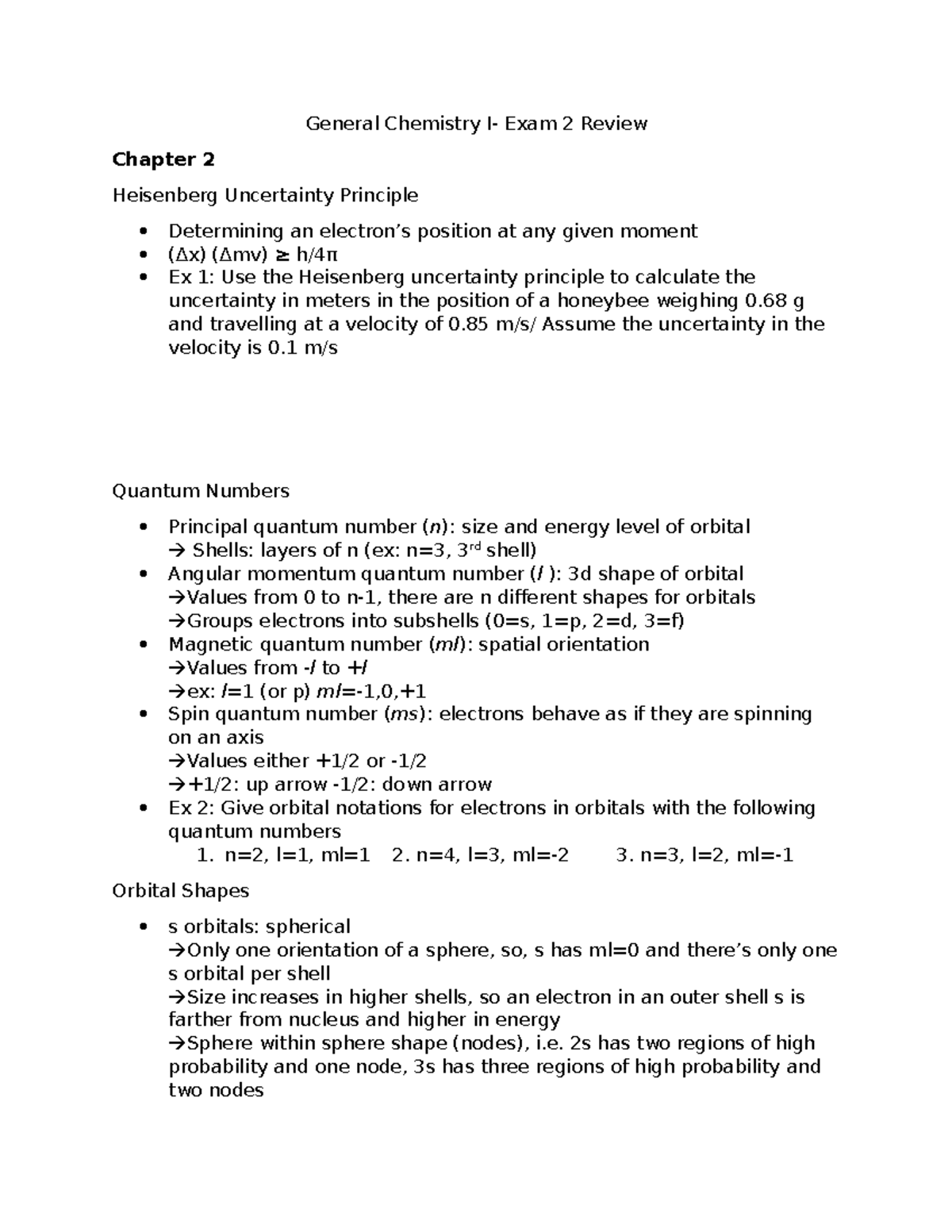 General Chemistry I Exam 2 Study Guide - General Chemistry I- Exam 2 ...