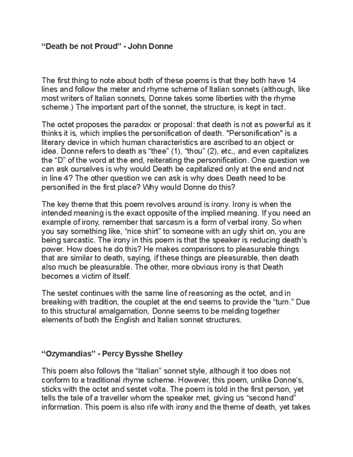 Class note on the poems - Lecture notes 3 - “Death be not Proud” - John ...