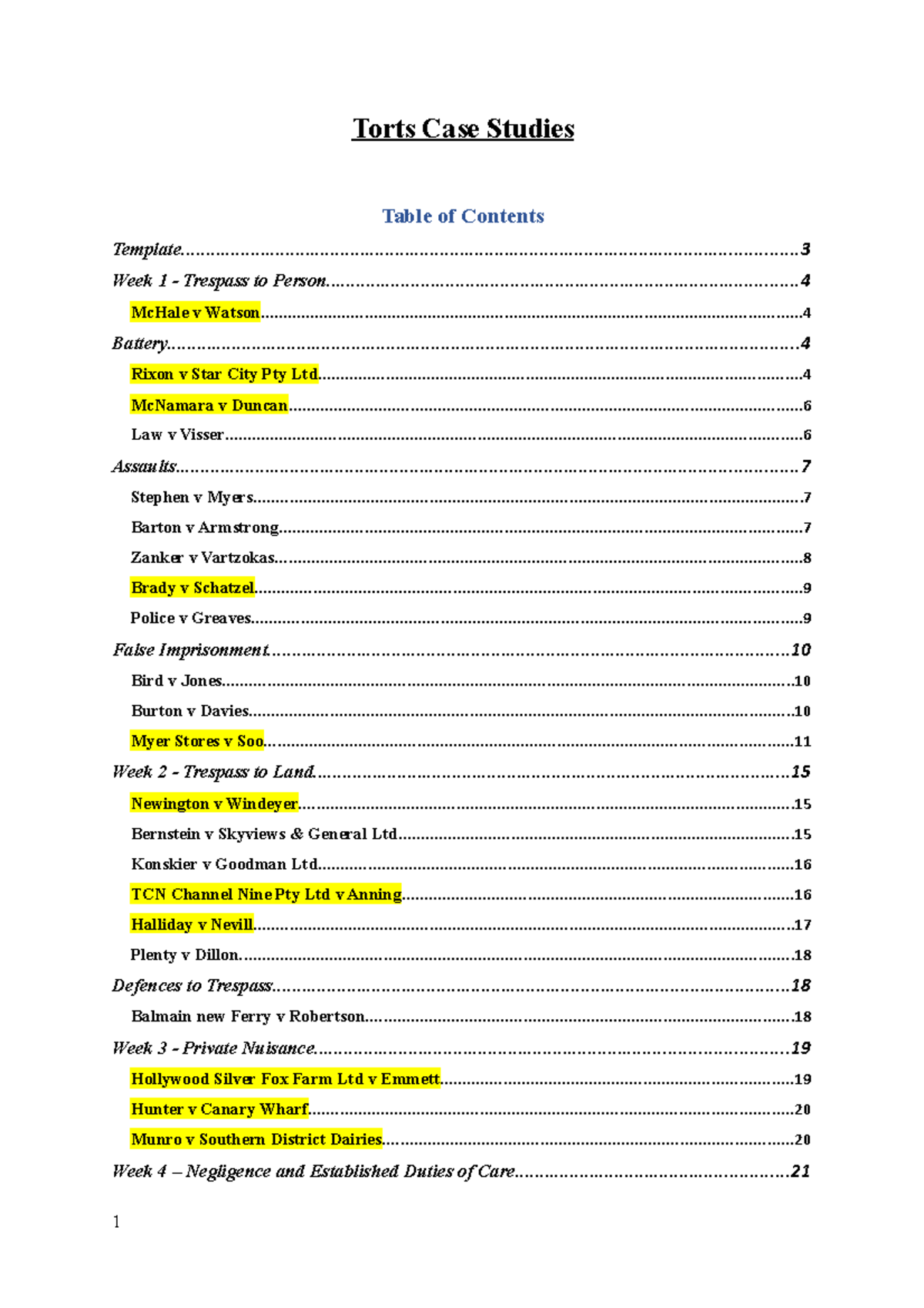 LLB102 Torts Cases - Torts Case Studies - Studocu