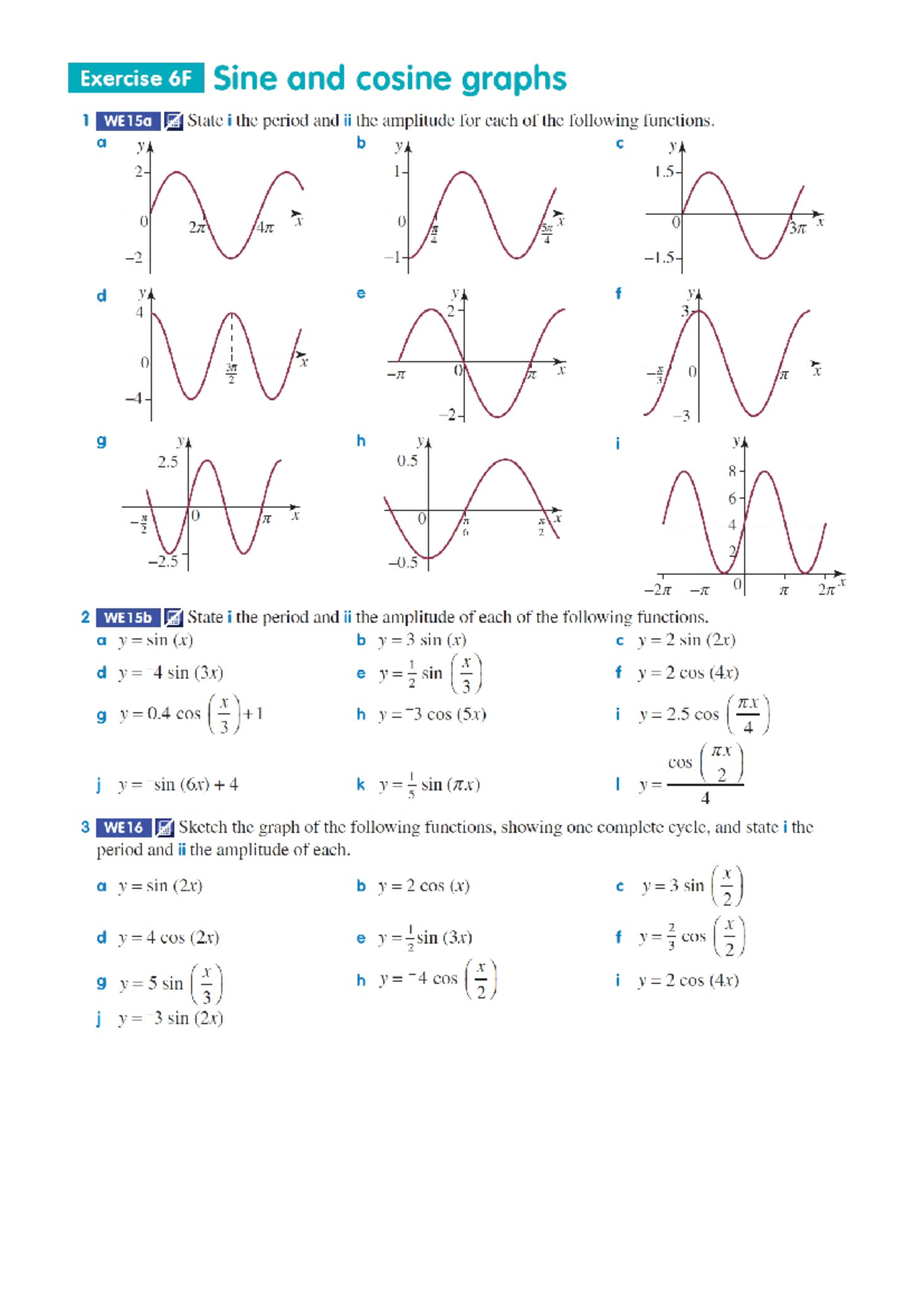 L5 Worksheet - Sine and Cosine Graphs - Exercise 6F Sine and cosine ...