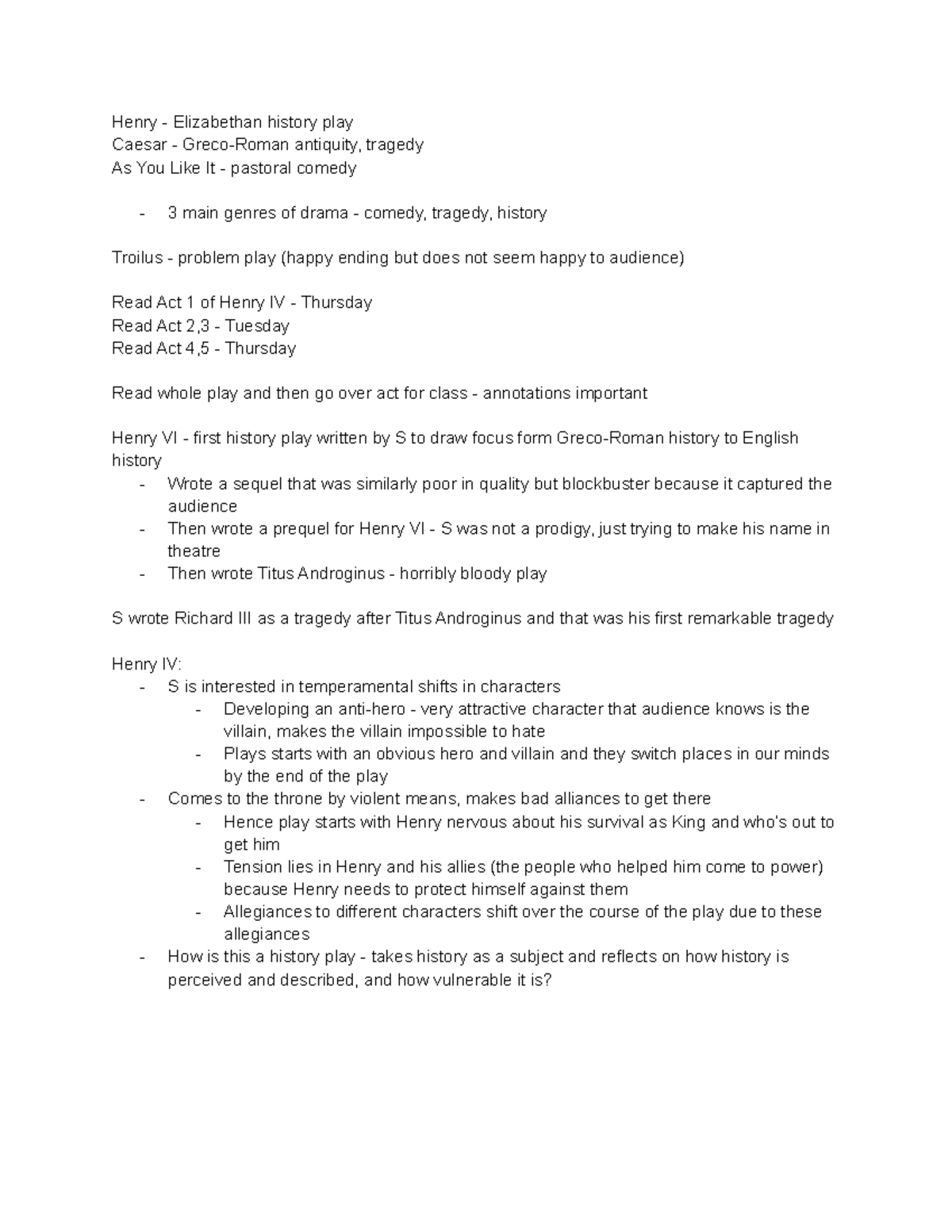 EN363 Intro Material - Henry - Elizabethan history play Caesar - Greco ...