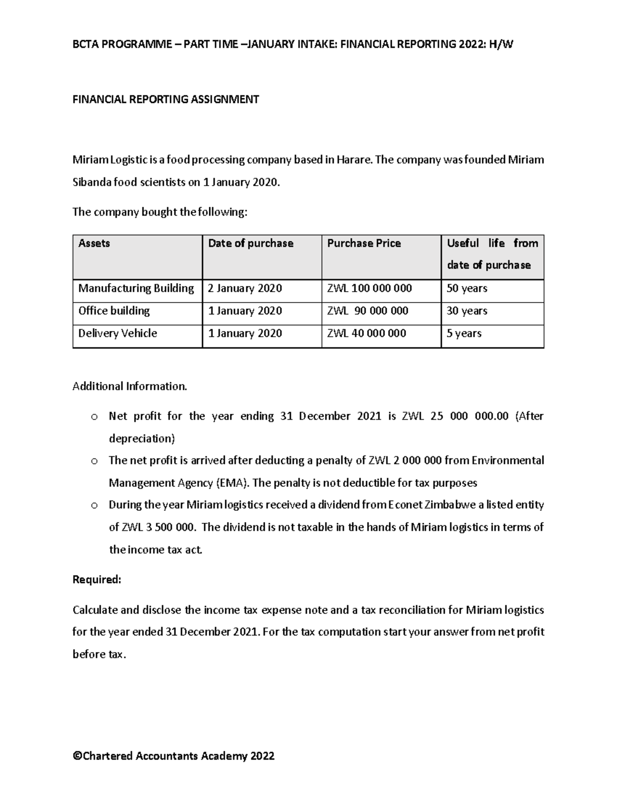 IAS 12 - BCTA PROGRAMME – PART TIME –JANUARY INTAKE: FINANCIAL ...