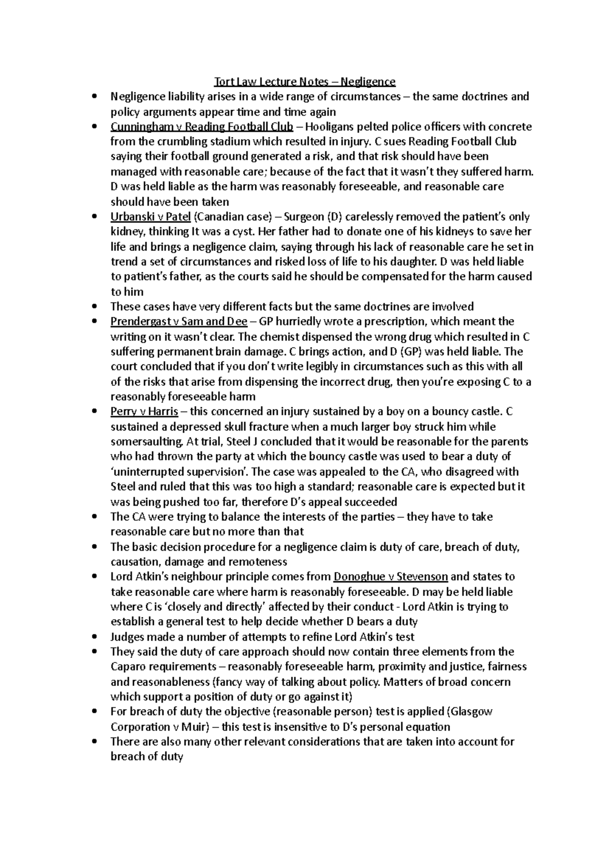 Negligence - Summary General Principles of Tort - Tort Law Lecture ...
