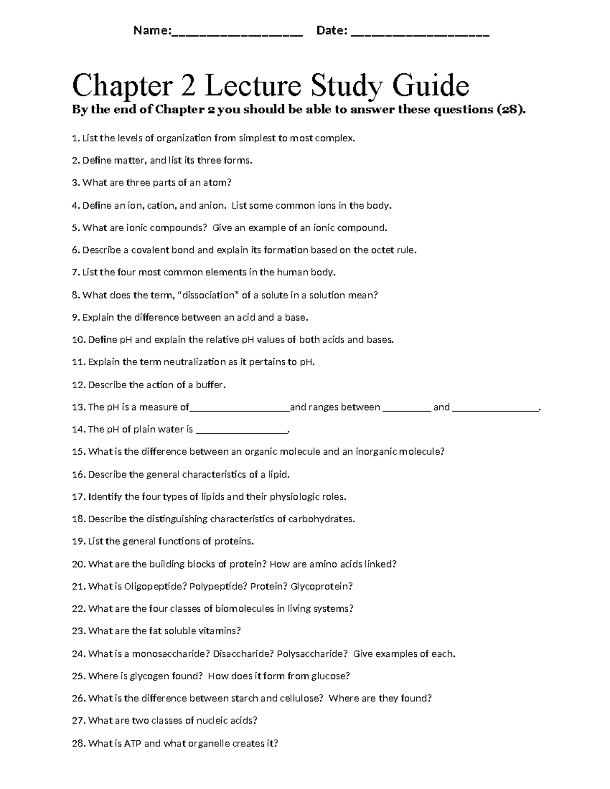 Ch 2 Lecture Study Guide - Name:___________________ Date: ____________________ Chapter 2 Lecture ...