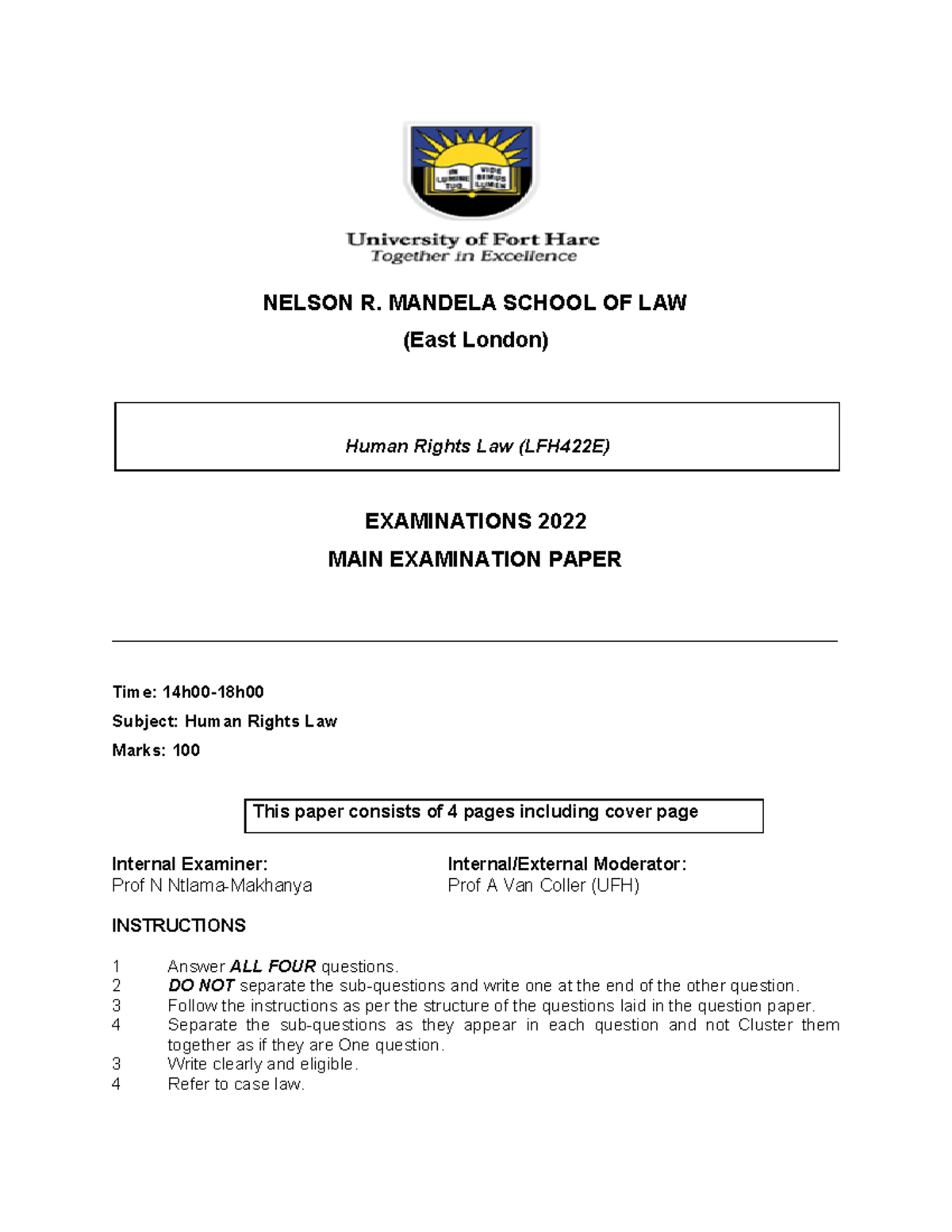Human Rights-Law-Main-Exam-Paper-22 - NELSON R. MANDELA SCHOOL OF LAW ...