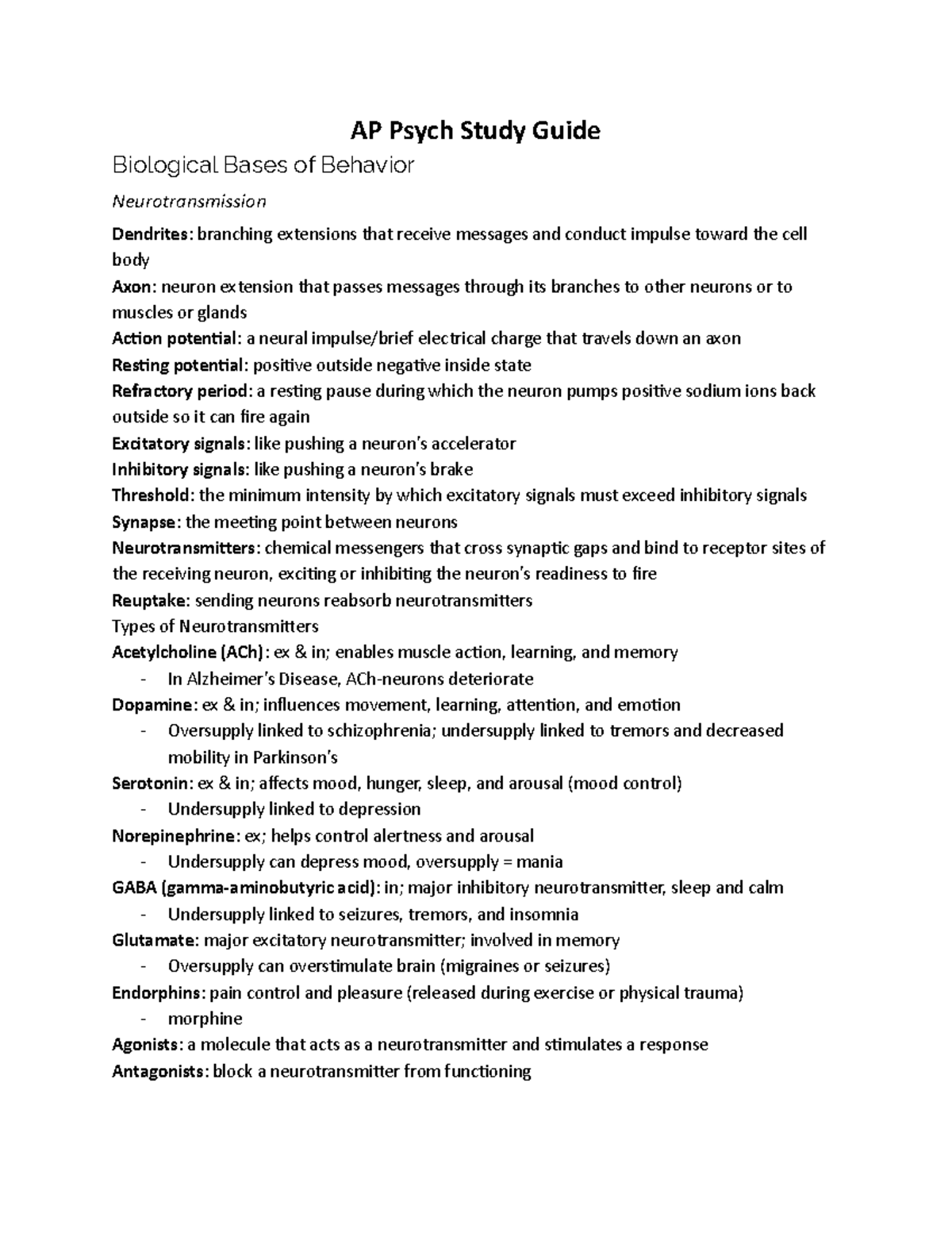 AP Psych Comprehensive Vocabulary Study Guide - AP Psych Study Guide ...