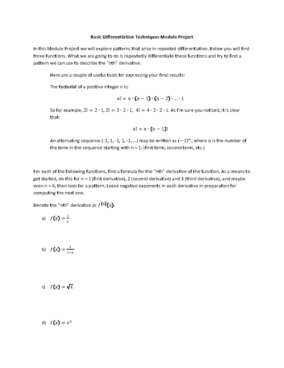Basic Diff - Basic Differentiation Techniques Module Project In this ...