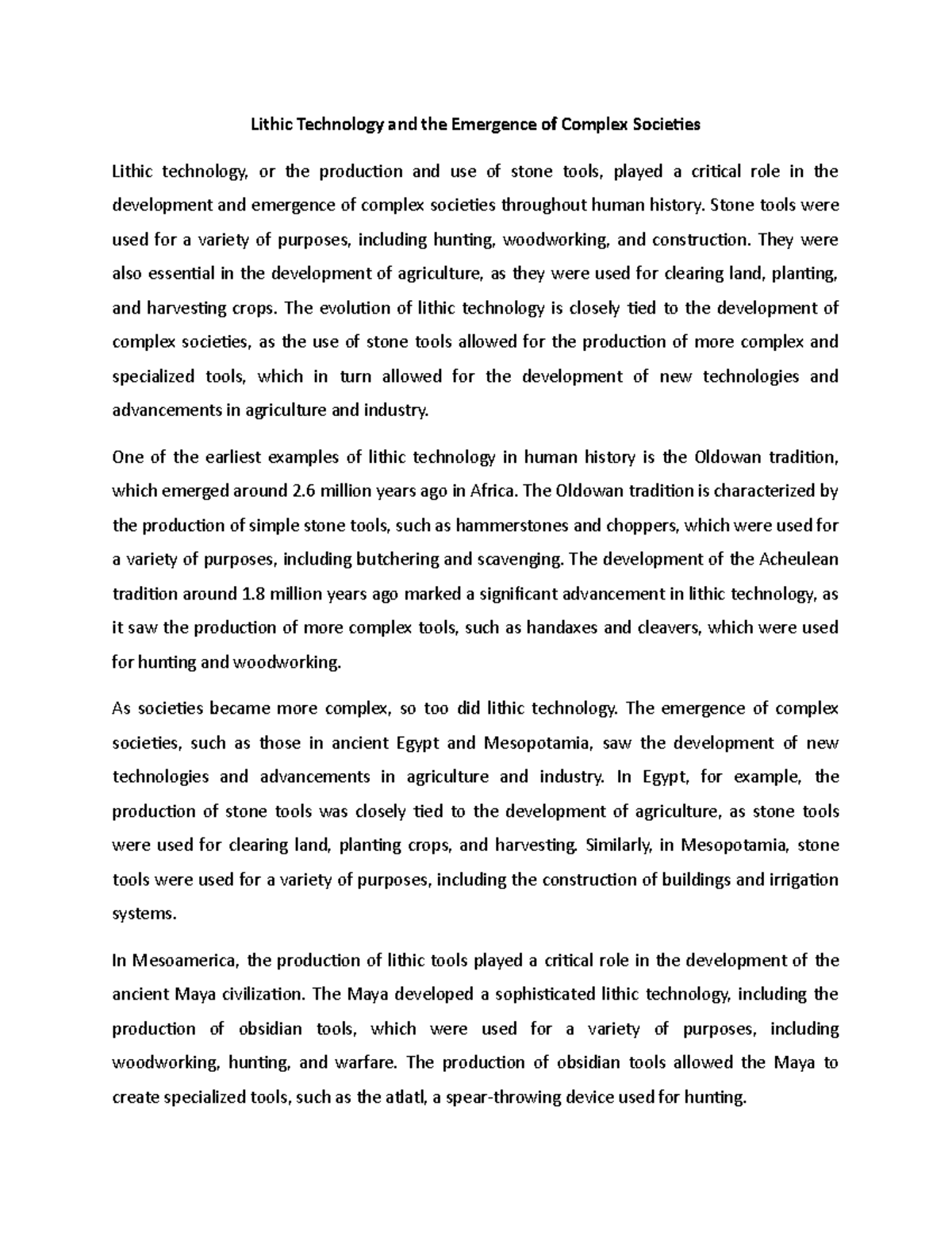 Lithic Technology and the Emergence of Complex Societies - Stone tools ...