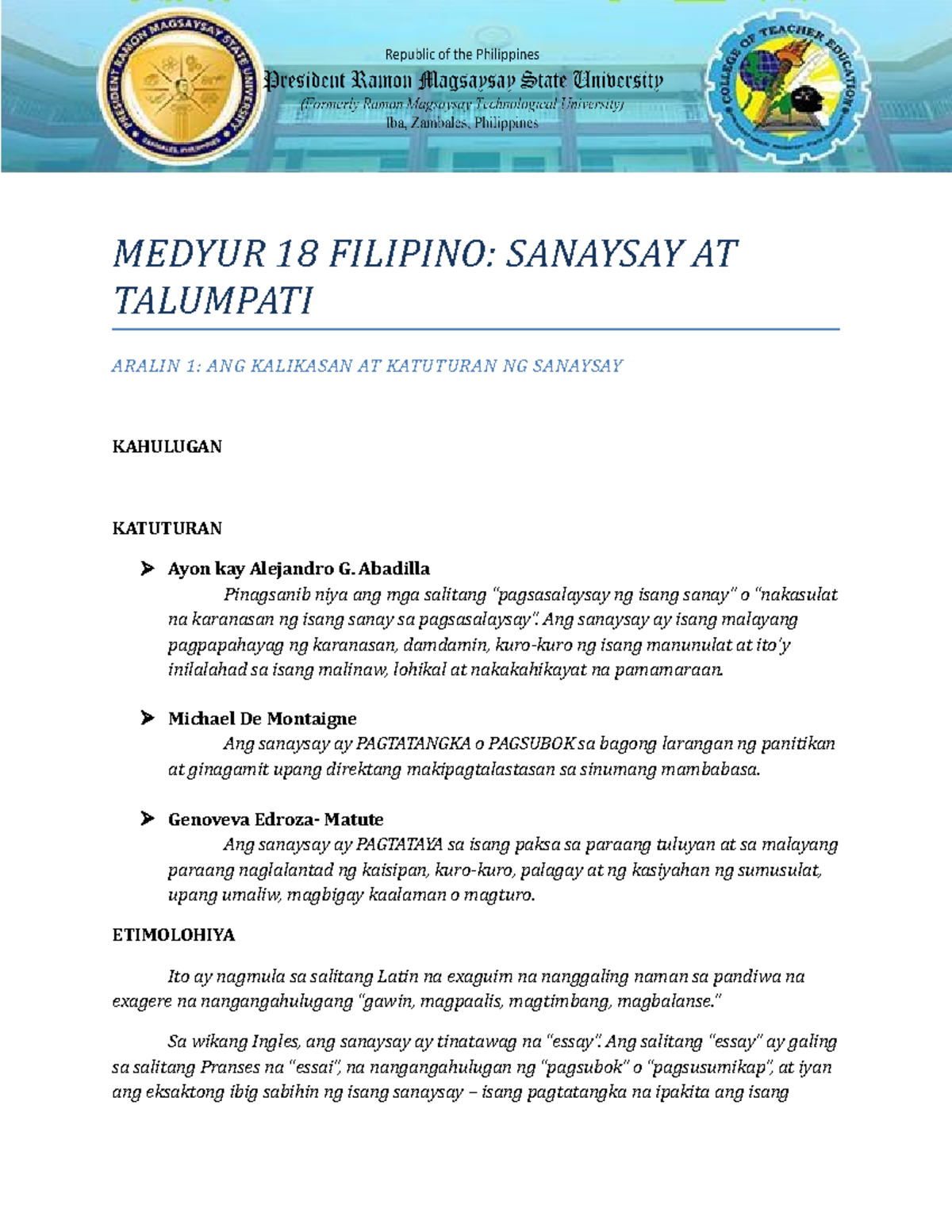 Medyur 18- Aralin 1 - asdxz - MEDYUR 18 FILIPINO: SANAYSAY AT TALUMPATI ...