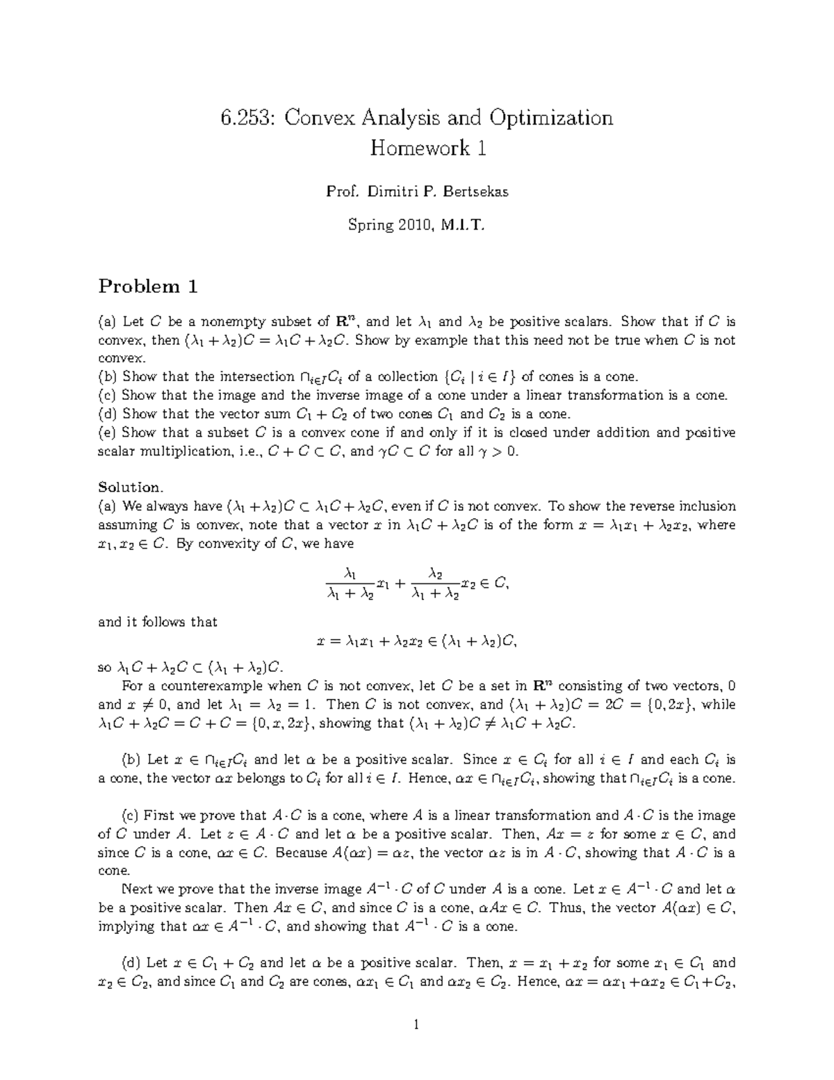 MIT6 253S12 hw01 sol - homework solution - 6: Convex Analysis and Optimization Homework 1 Prof ...