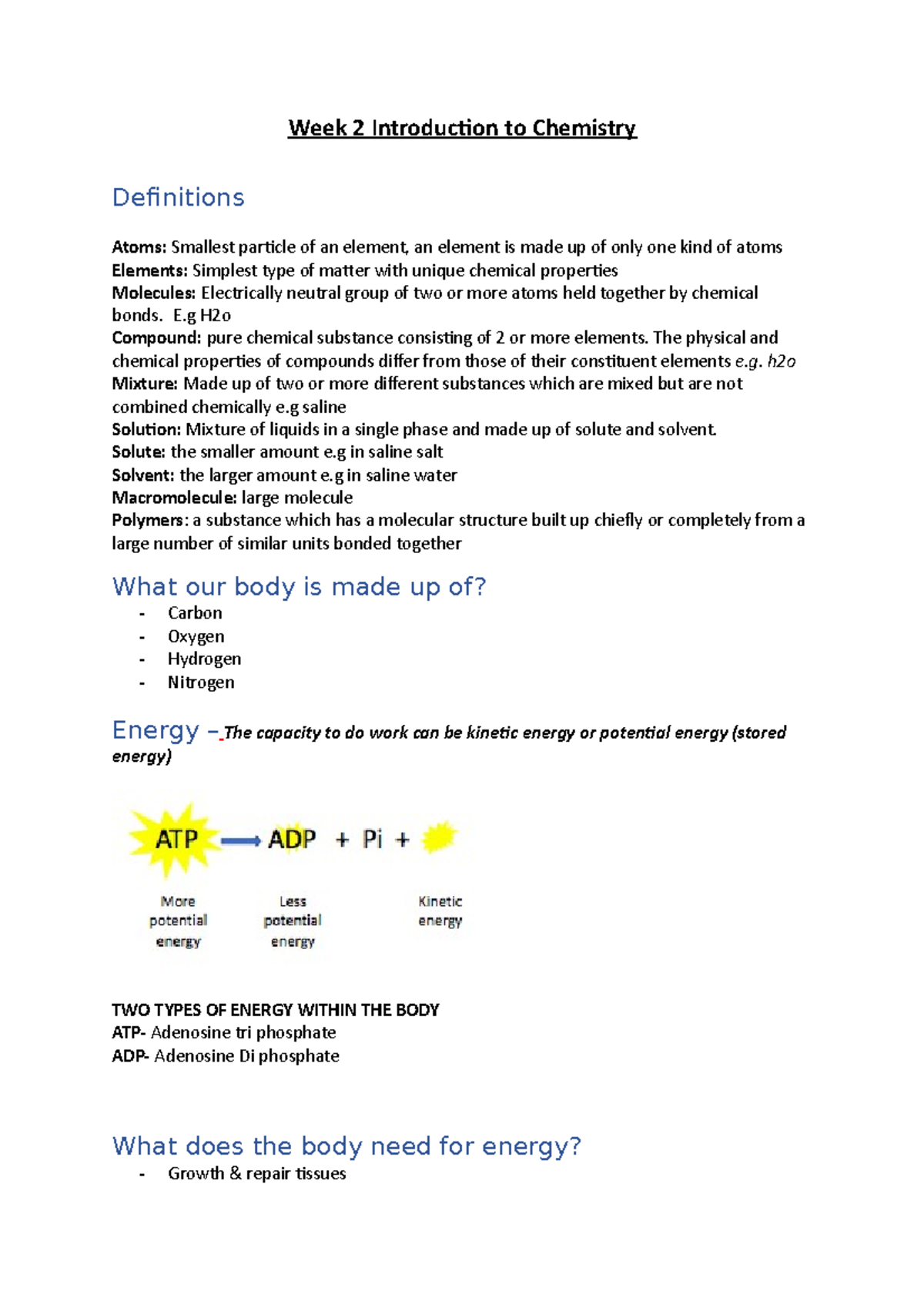 Week 2 Introduction to Chemistry - Week 2 Introduction to Chemistry ...