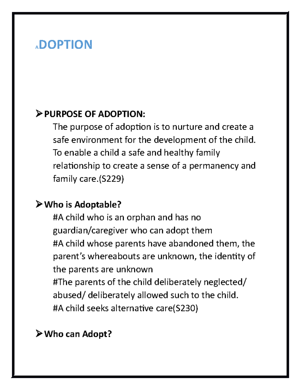 Adoption (Parental rights and responsibilities) - ADOPTION PURPOSE OF ...