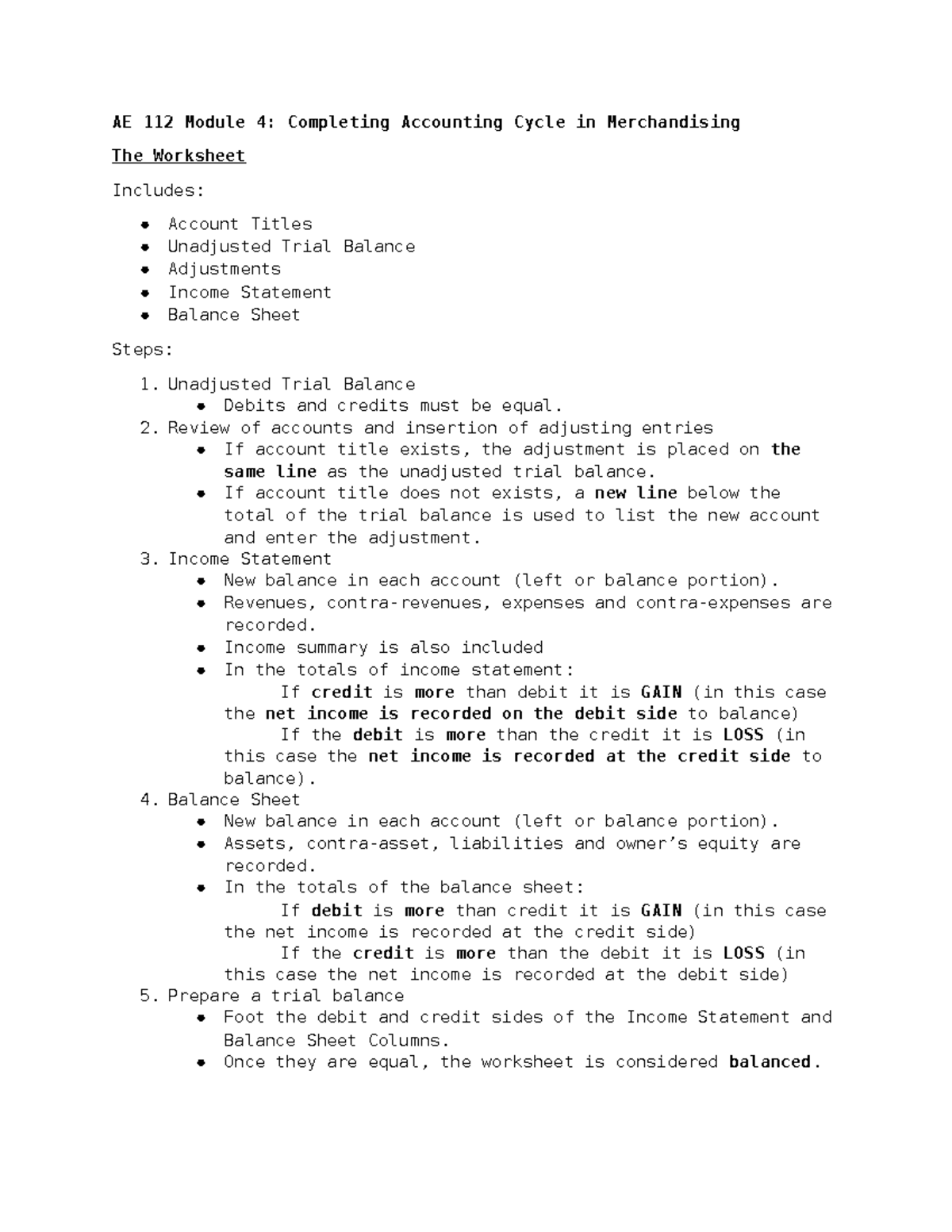 AE 112 Module 4 - Completing accounting cycle merchandising - AE 112 ...